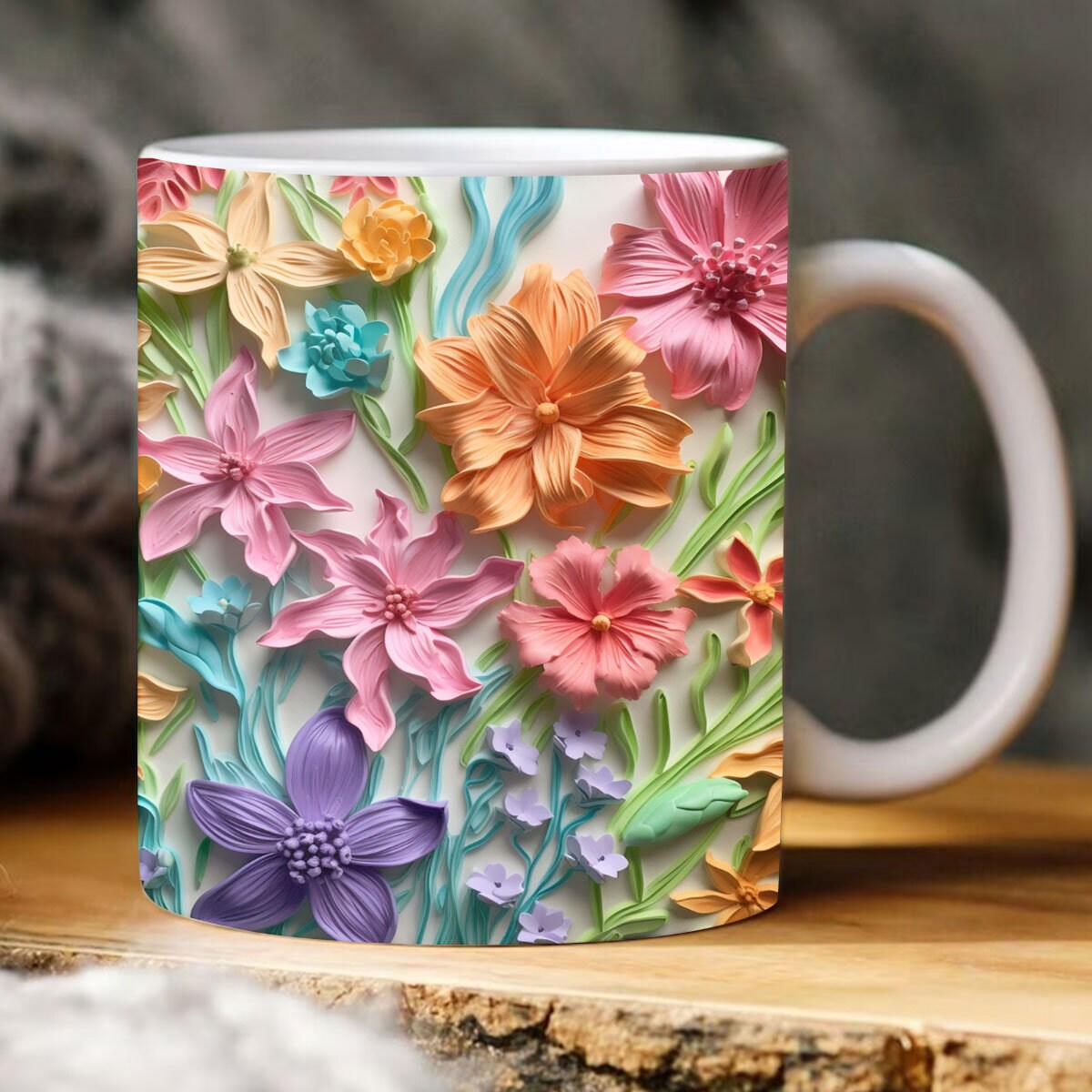 3D Colorful Floral Mug Template | Inspire Uplift