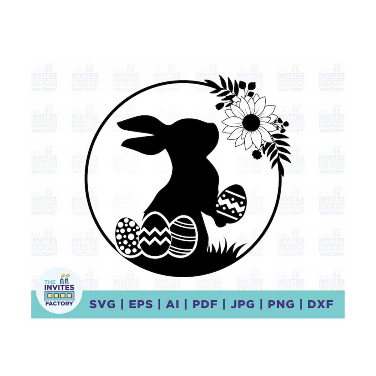 Rabbit Spring SVG, Easter Bunny with Eggs in Flower Wreath, | Inspire ...