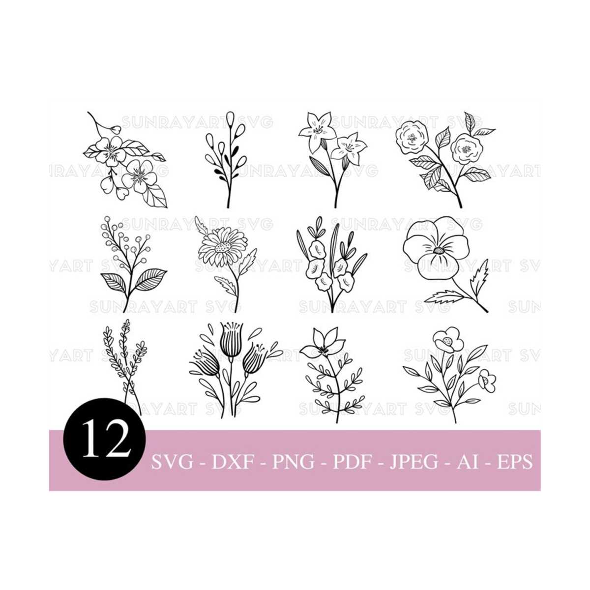 Floral Bundle Svg Files For Cricut, Botanical Flower PNG , S | Inspire ...