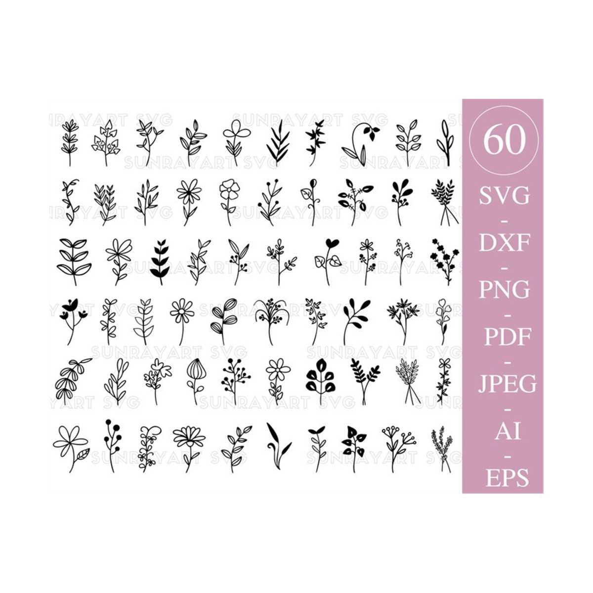 60 Floral Bundle Svg Files For Cricut, Botanical Flower PNG | Inspire ...