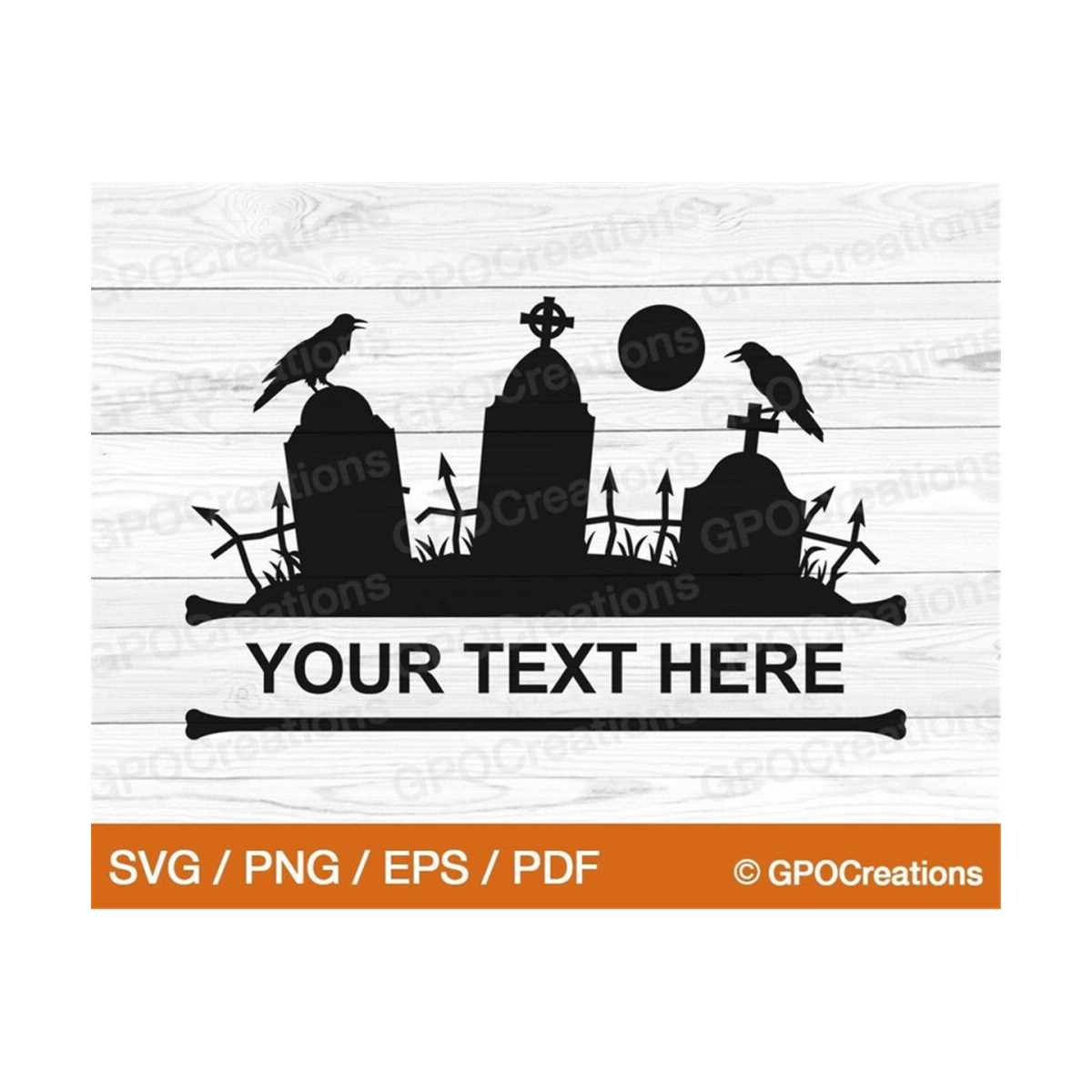 Halloween Graveyard Split Frame SVG, Tombstone SVG, Crow SVG | Inspire ...