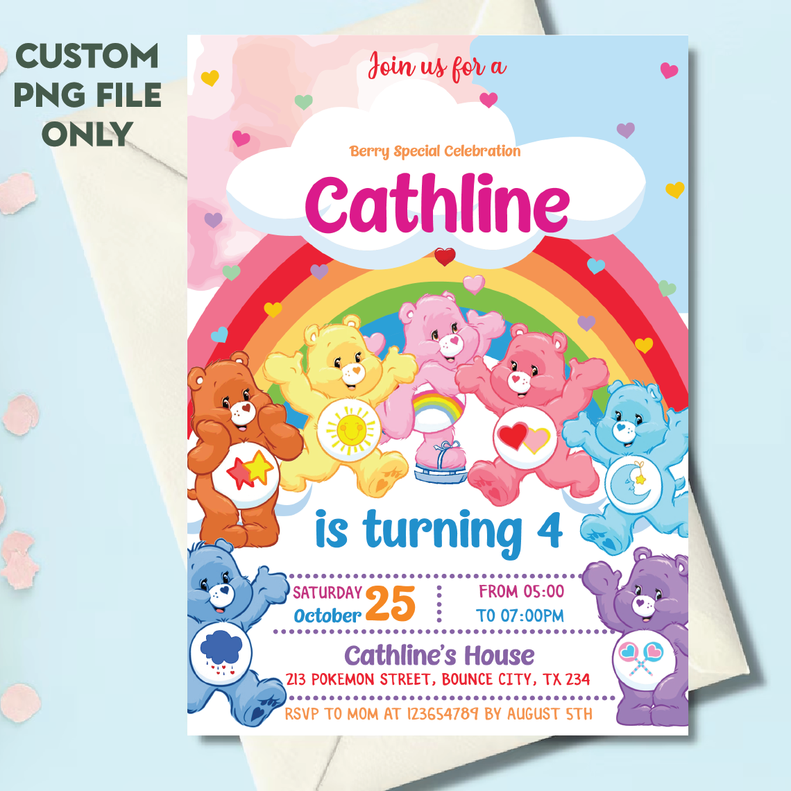 Personalized File Care Bear Invitation Birthday Party Invita | Inspire ...