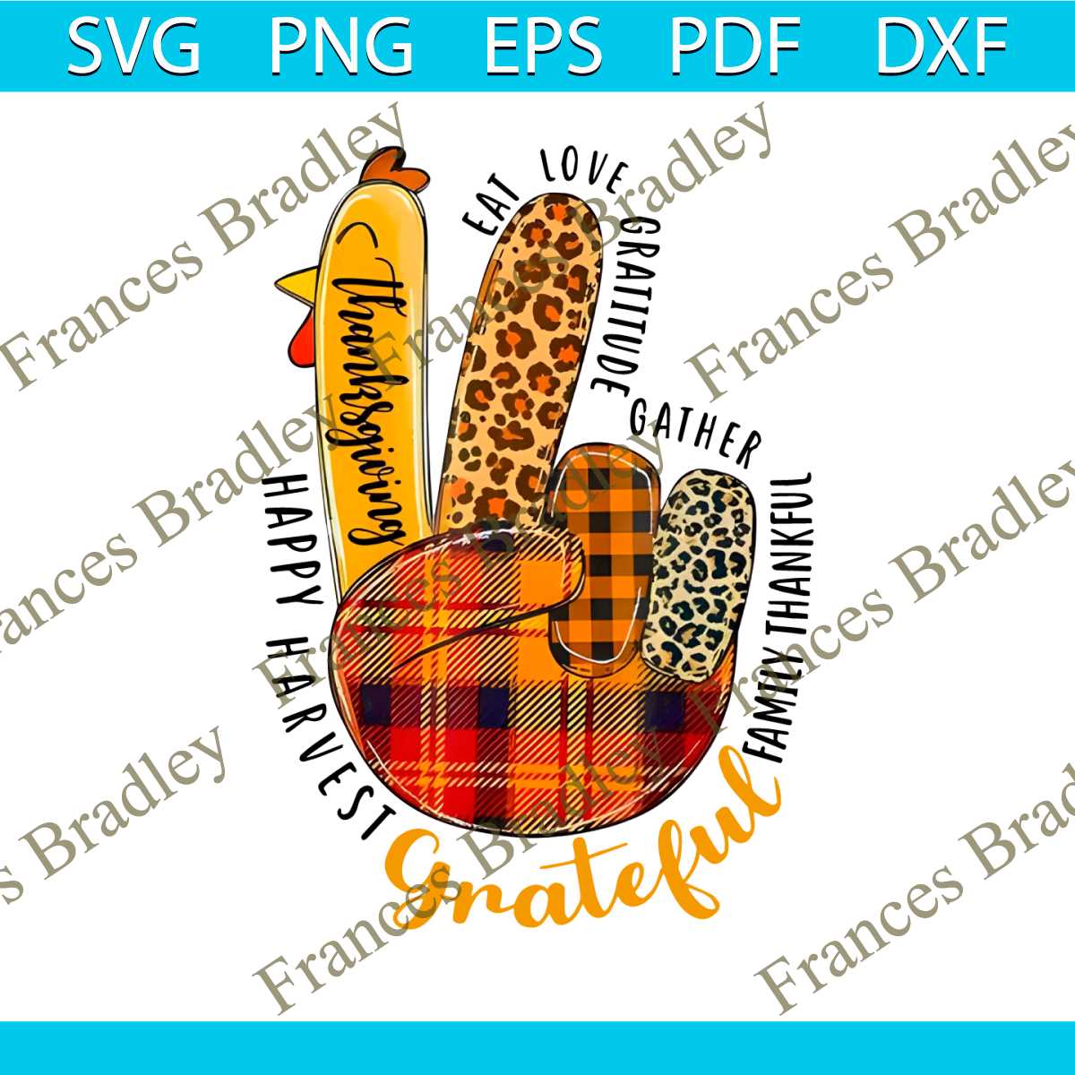 Vintage Peace Sign Turkey Happy Harvest PNG File | Inspire Uplift