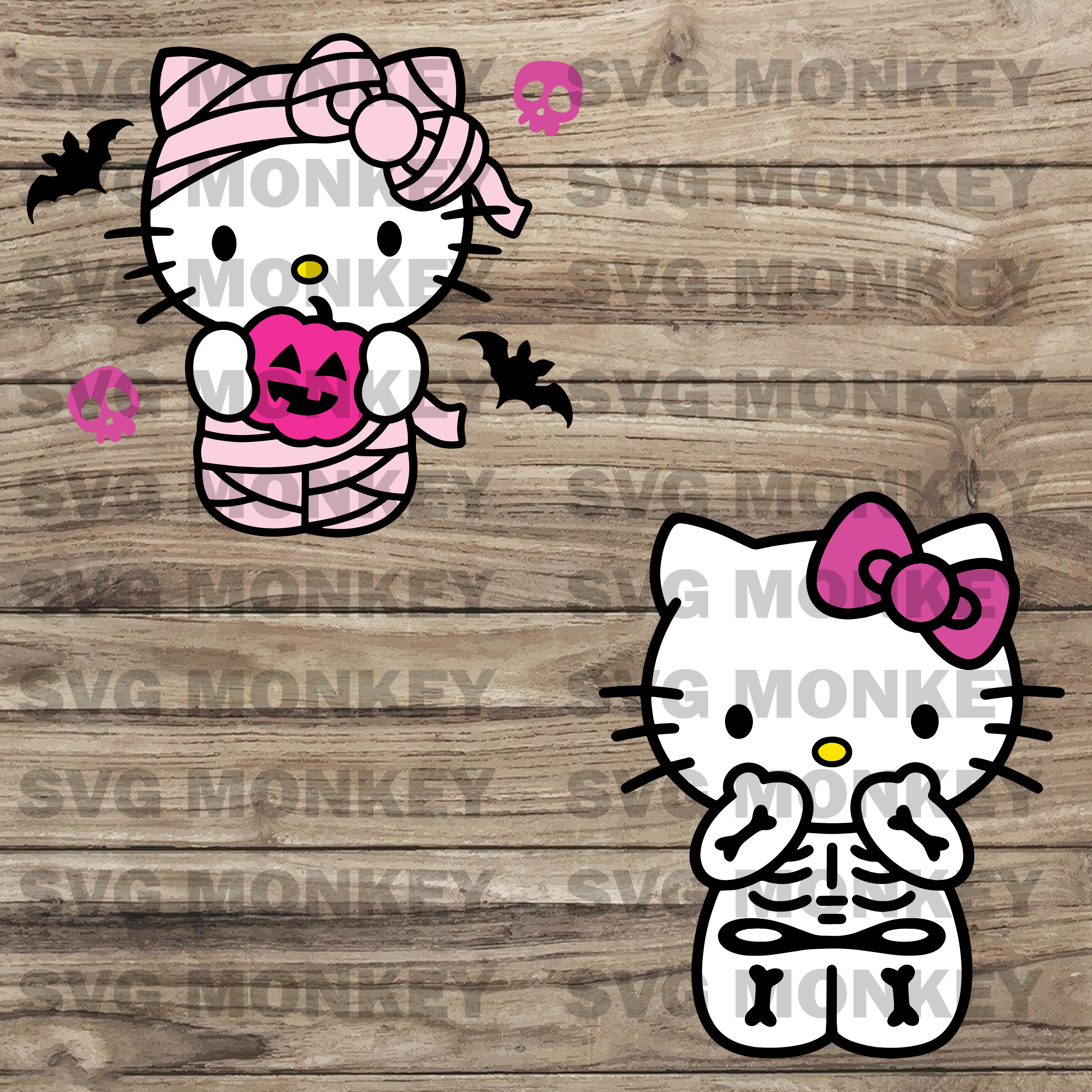 Mummy & Skeleton Halloween Pink Hello-Kitty SVG EPS DXF PNG | Inspire ...
