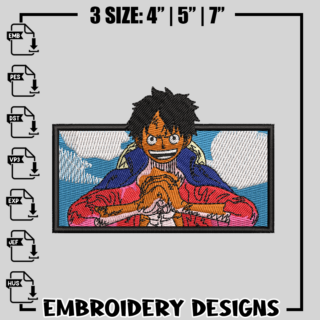 Luffy Boxed embroidery design, One Piece embroidery, anime d | Inspire ...