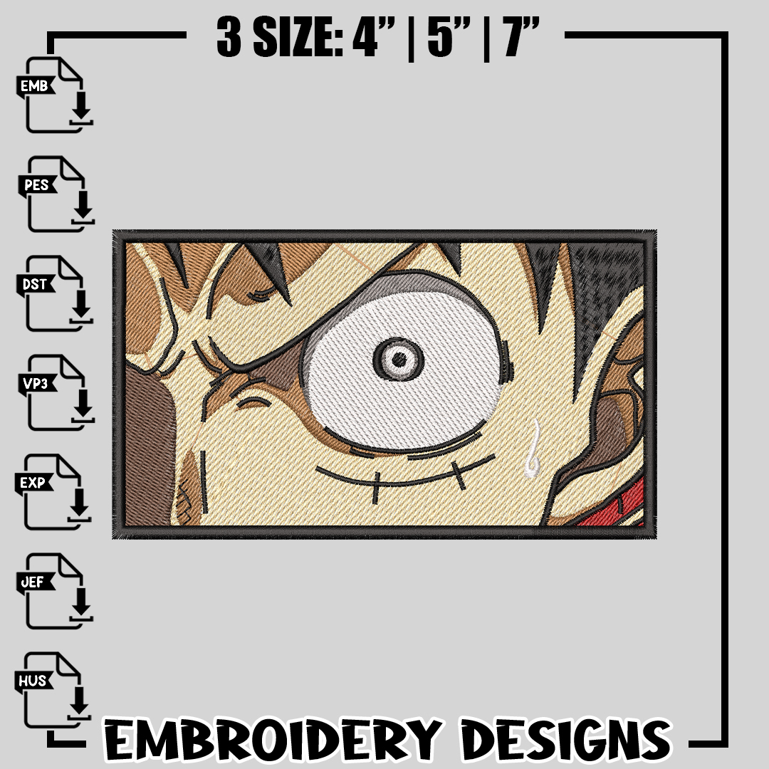 Luffy eyes embroidery design, One Piece embroidery, anime de | Inspire ...
