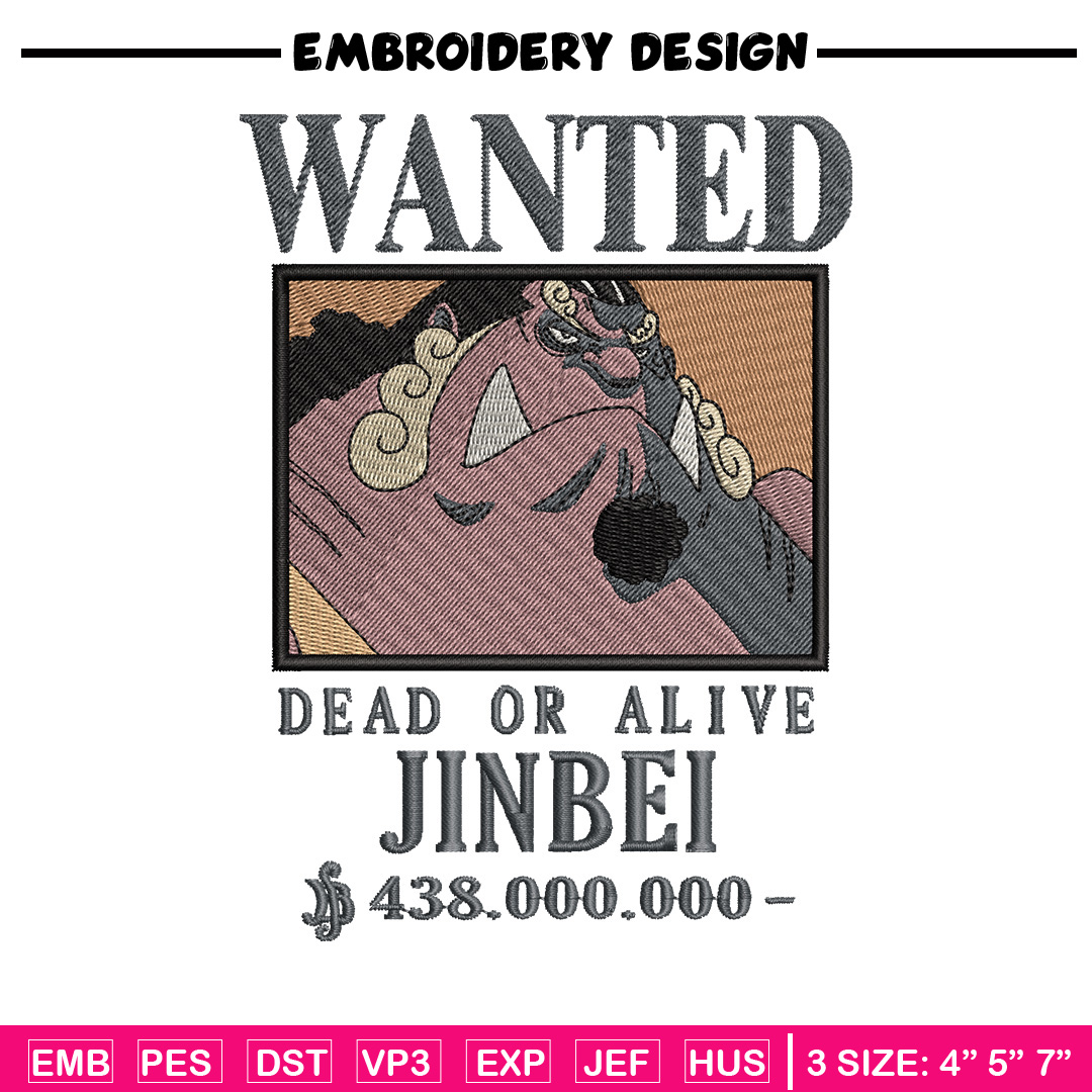 Bounty jinbei embroidery design, One piece embroidery, Anime - Inspire ...