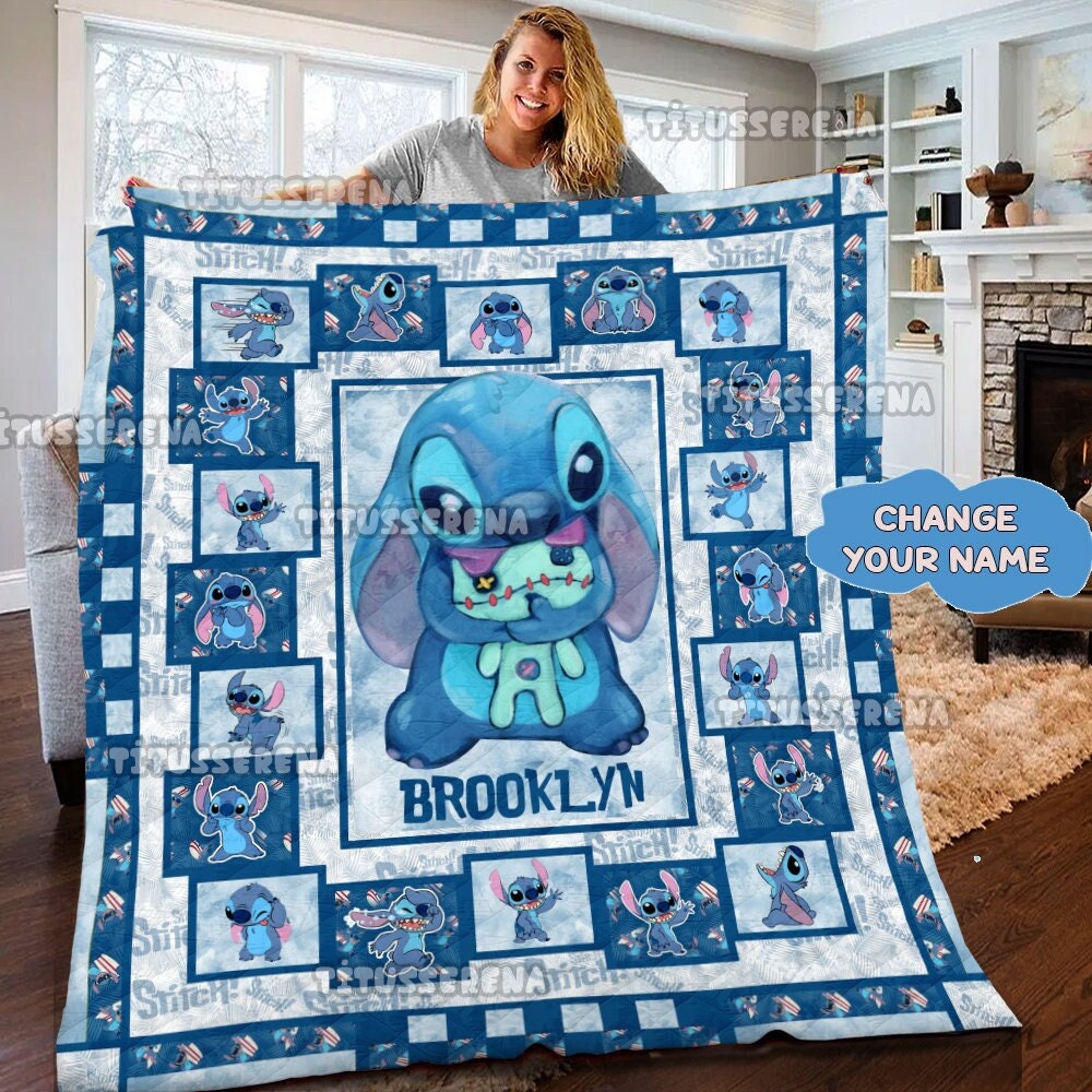 Personalized Stitch Quilt Fleece Blanket Lilo and Stitch Bl | Inspire Uplift
