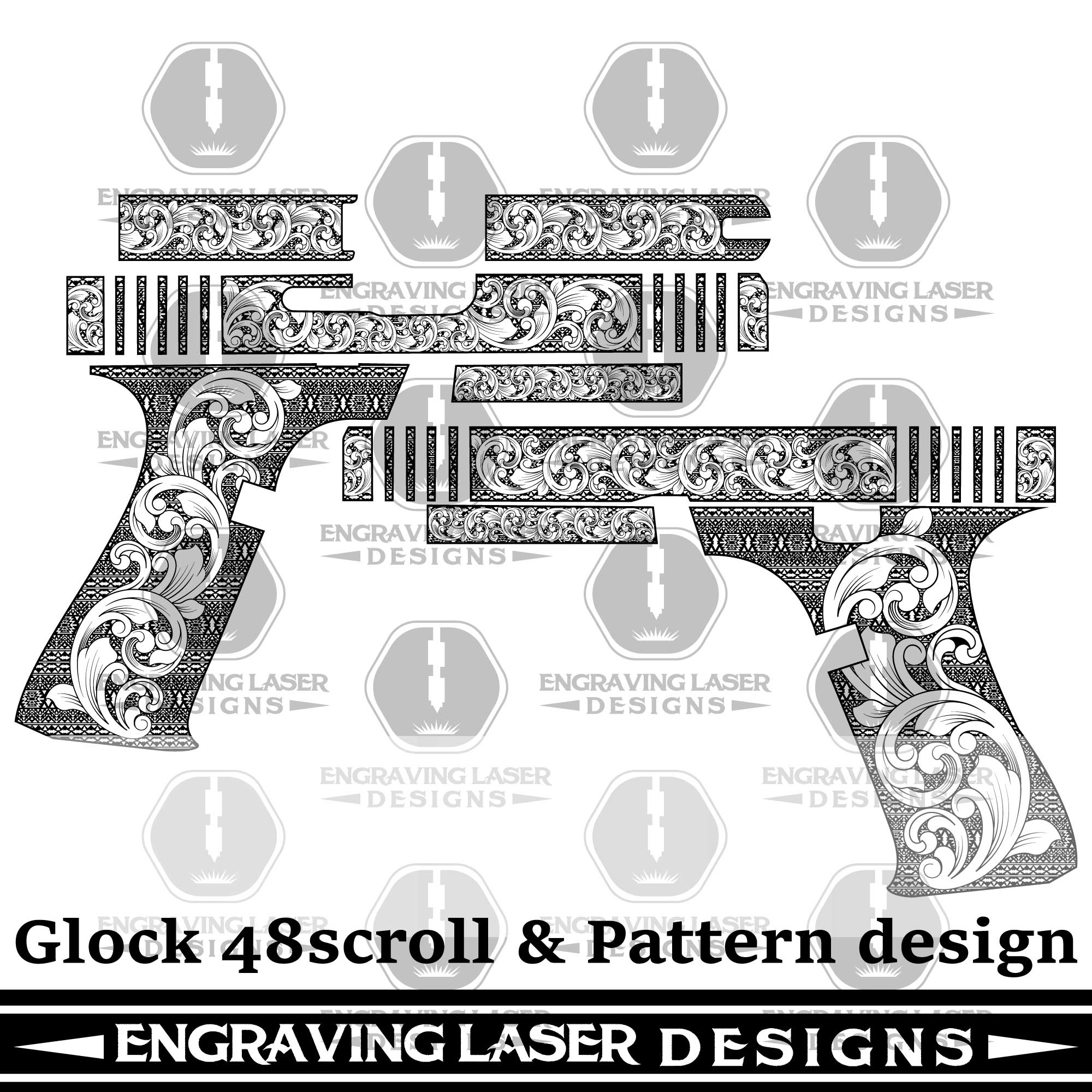 Engraving Laser Designs Glock 48 Pattern & Scroll Design - Inspire Uplift