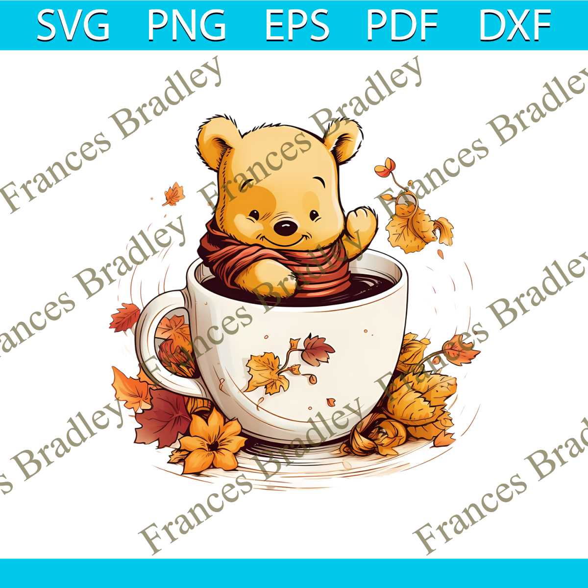 Winnie The Pooh Coffee Latte Vintage Fall Season PNG File | Inspire Uplift