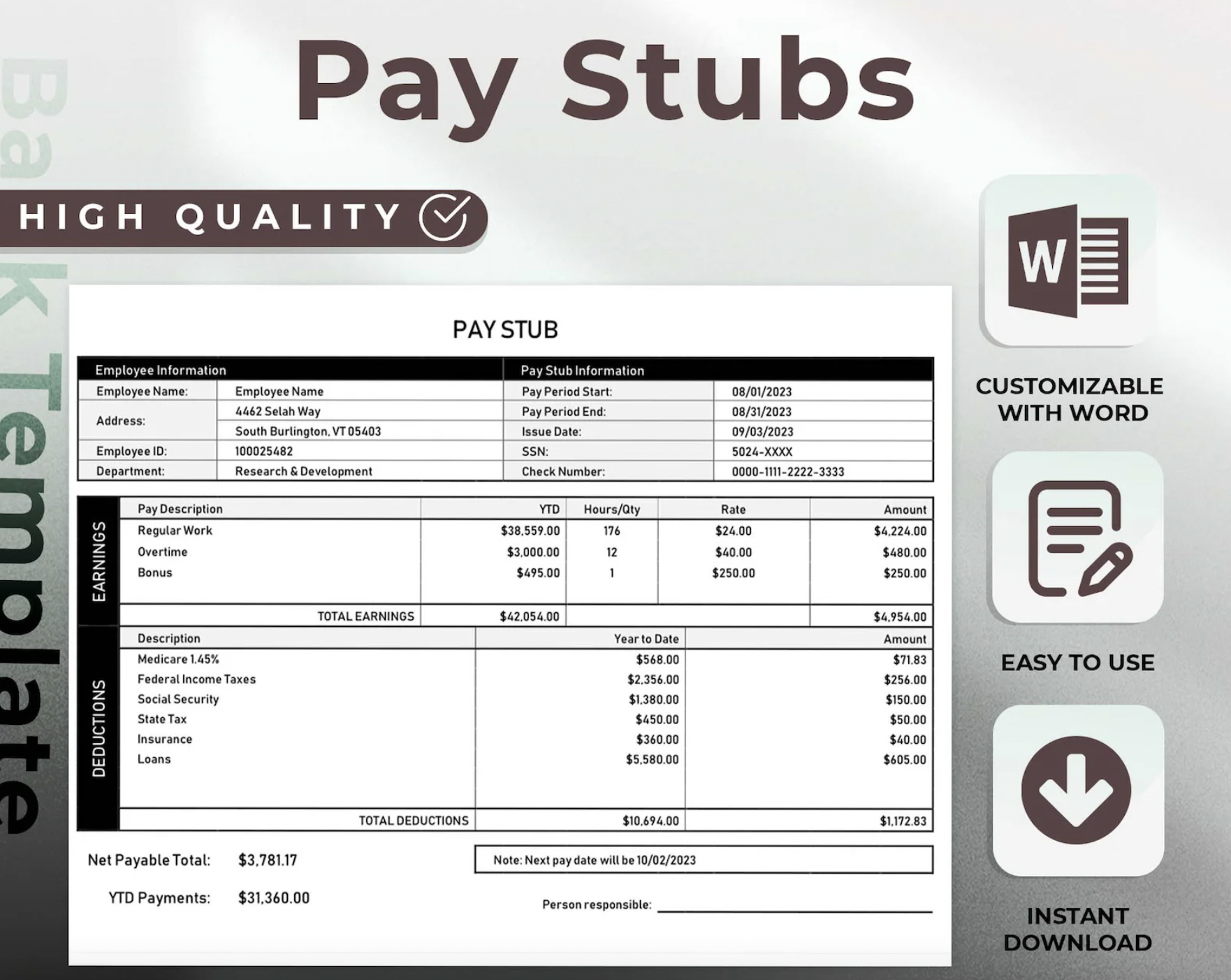 Authentic Paycheck Stubs Template: Generate Professional Pay - Inspire ...