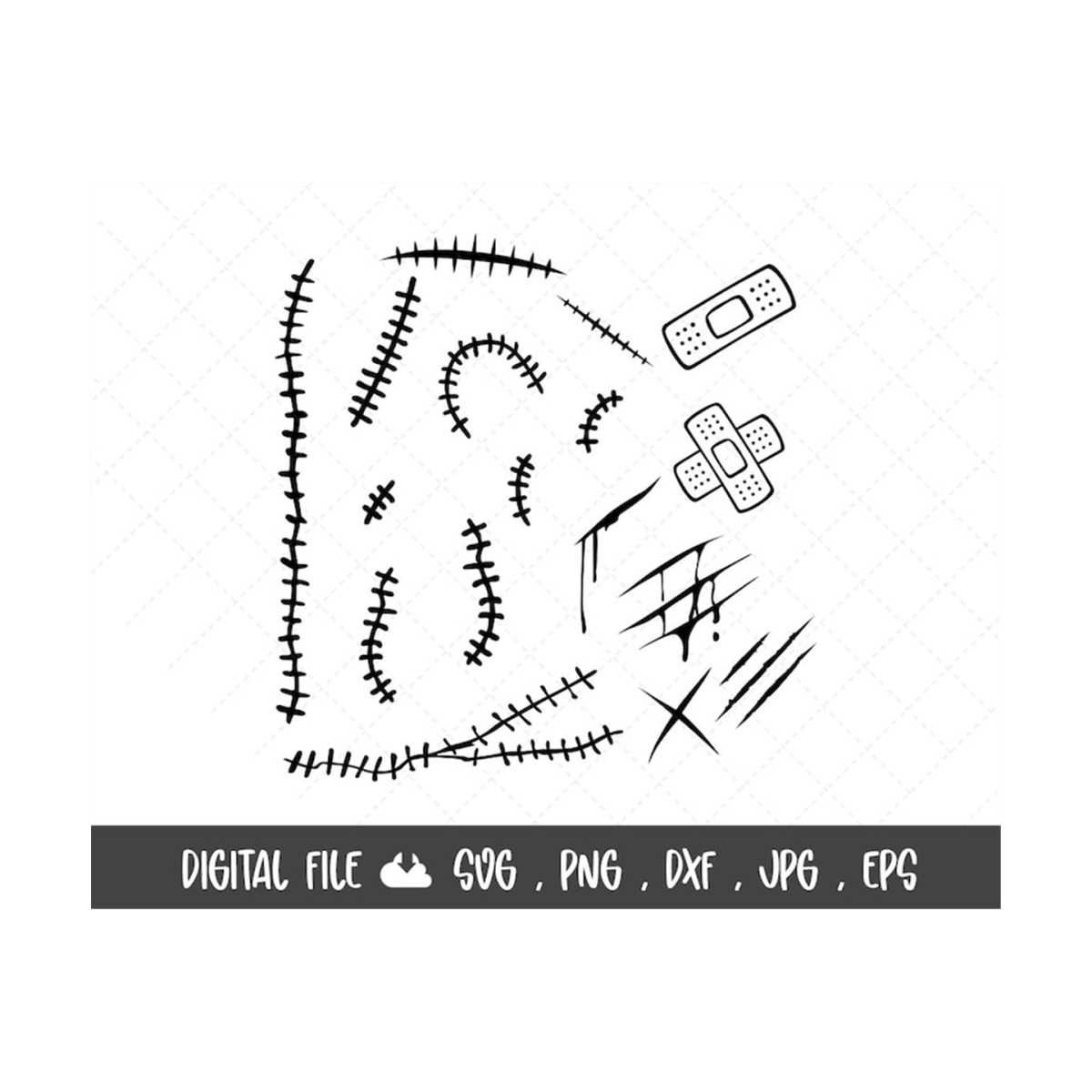 medical stitch, band aid, scar and wound bundle svg, scratch | Inspire ...