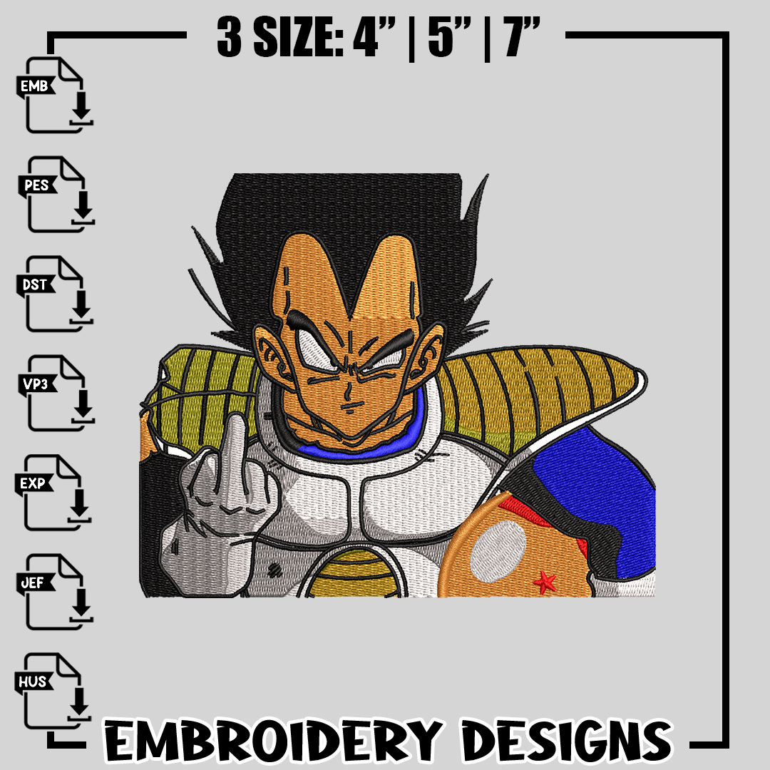 Vegeta Finger embroidery design, dragon ball embroidery, log | Inspire ...