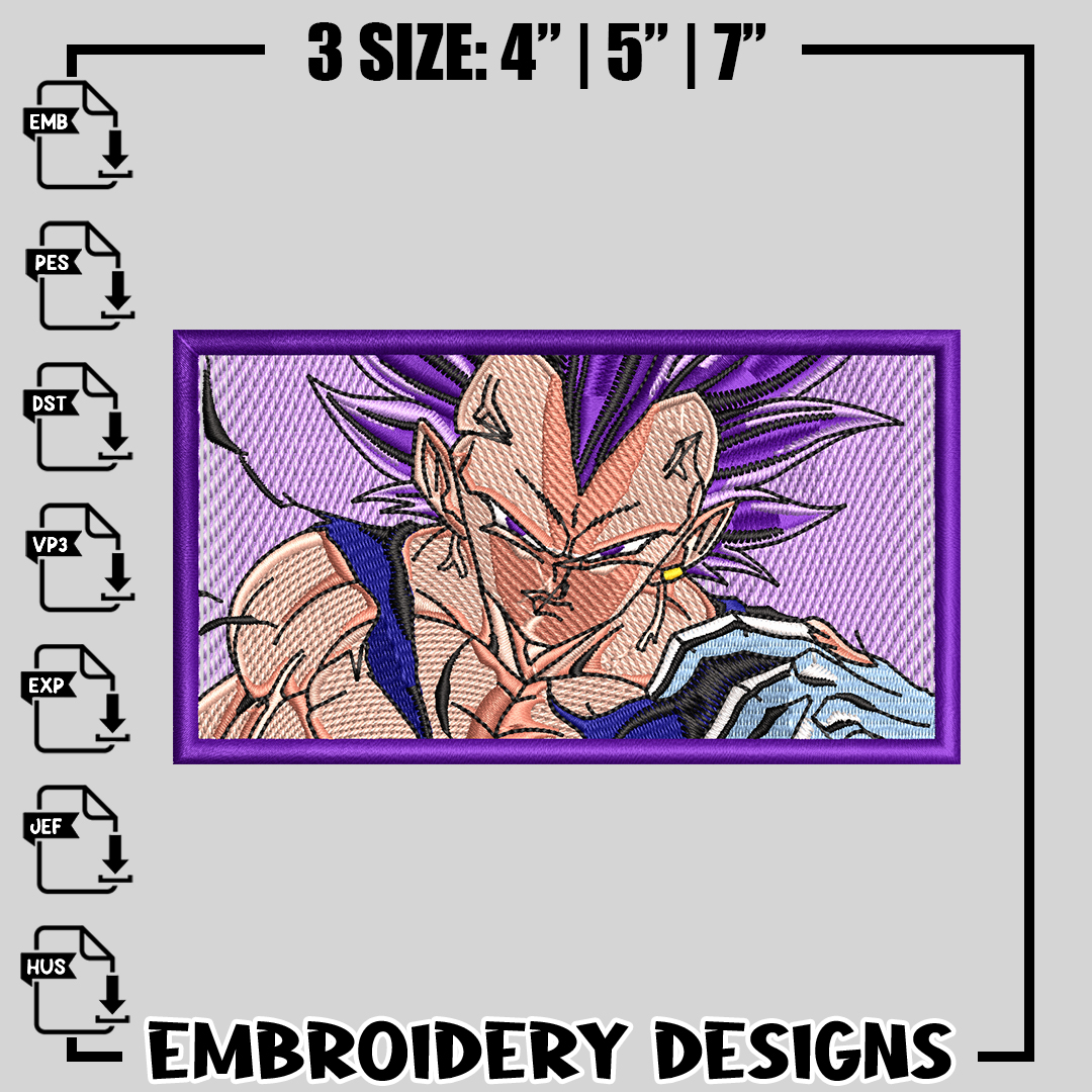 Vegeta Saiyan framed embroidery design, dragon ball embroide | Inspire ...