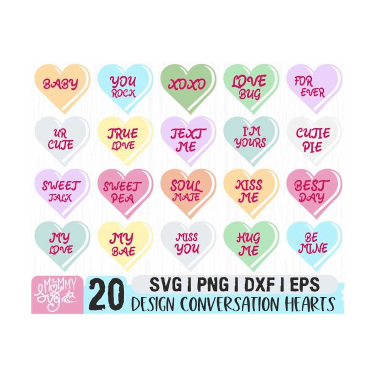 Conversation Hearts Svg Valentines Day Svg, Candy Heart Svg, | Inspire ...