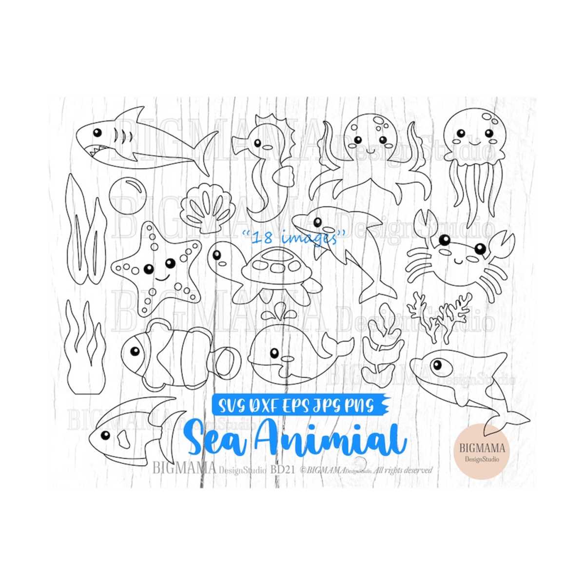 Sea Animals Outline SVG,Cut File Bundle,Ocean,Starfish,Dolph - Inspire ...