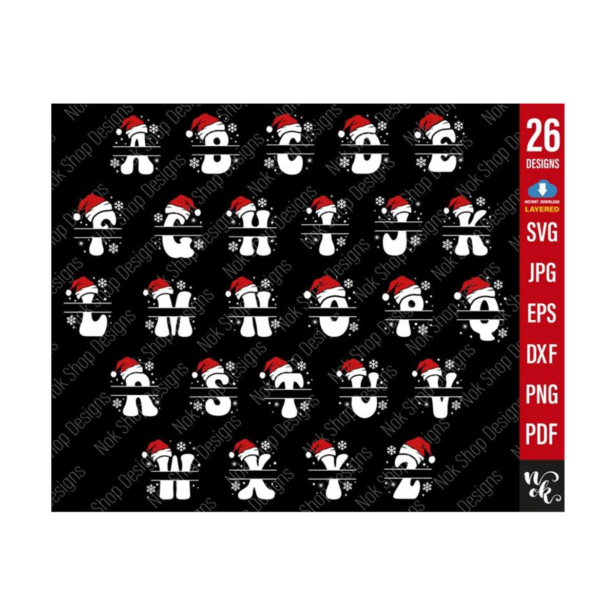 Christmas split letters svg, Santa Hat Letters Monogram Alph | Inspire ...