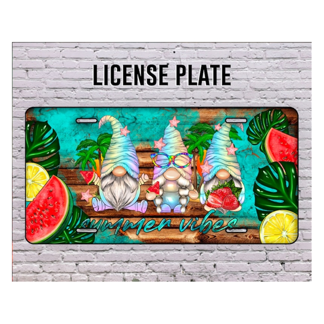 Summer Vibes Gnome License Plate, Gnome Design License Plate | Inspire ...