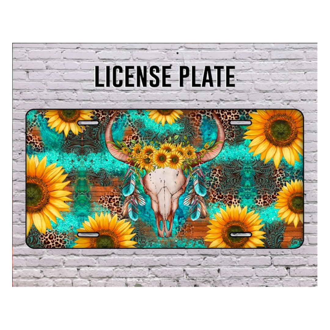 Skull Sunflowers License Plate, Western License Plate, Skull - Inspire ...