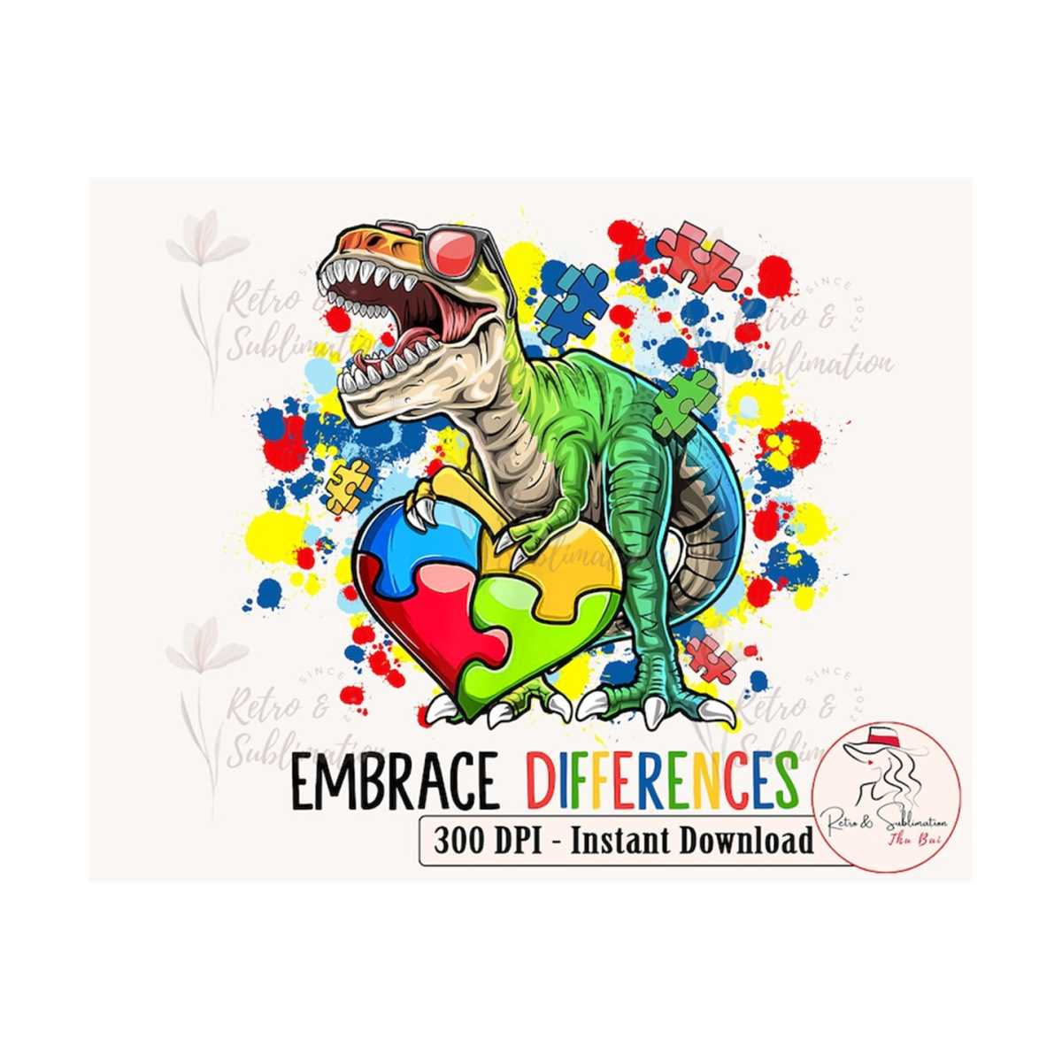 Embrace Differences Autism Dinosaur Png, T-rex Autism Png, A | Inspire ...