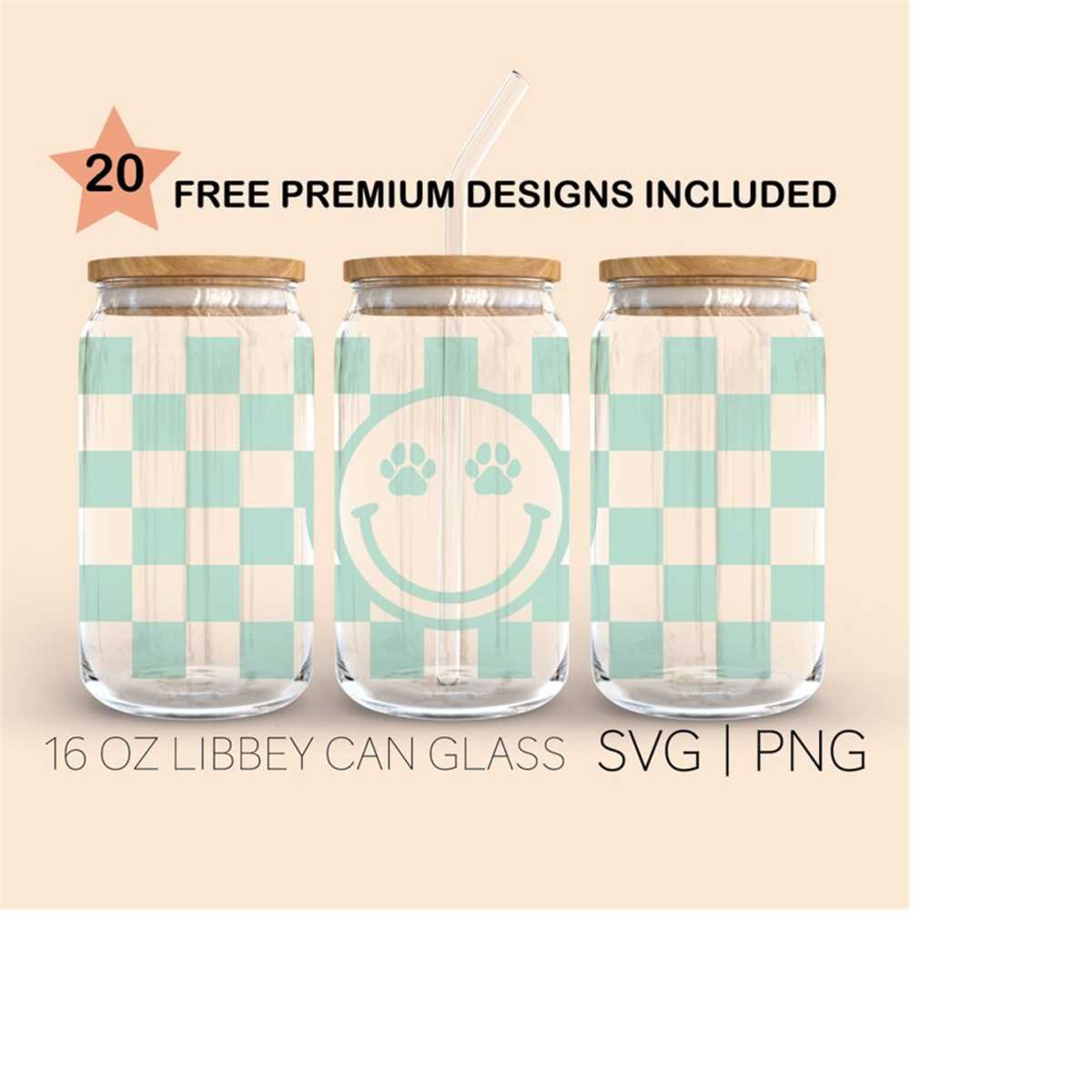 Checkered Smiley Face, 16 Oz Can Glass, Smiley Face Svg, Paw - Inspire ...