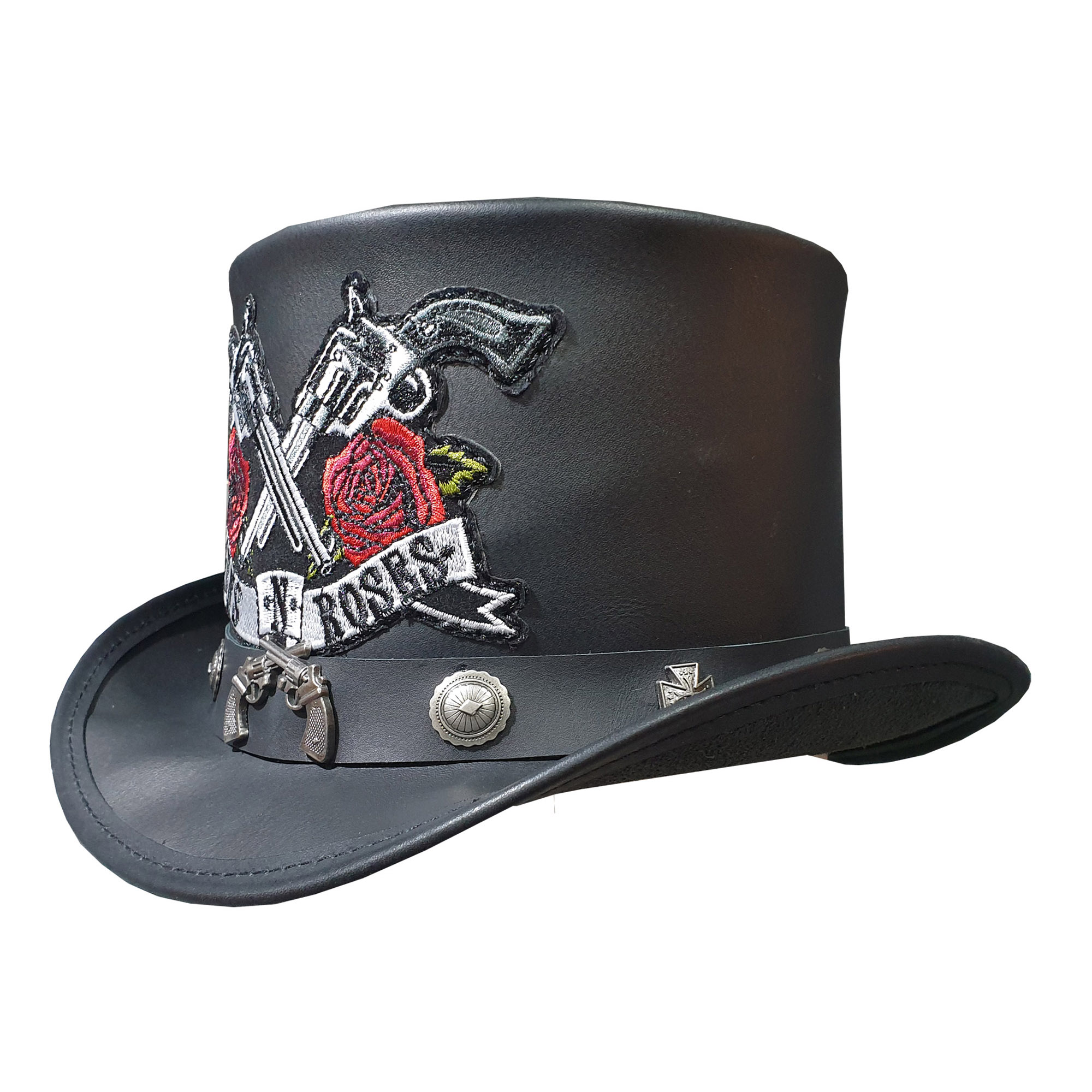Guns & Roses Black Leather Top Hat | Inspire Uplift