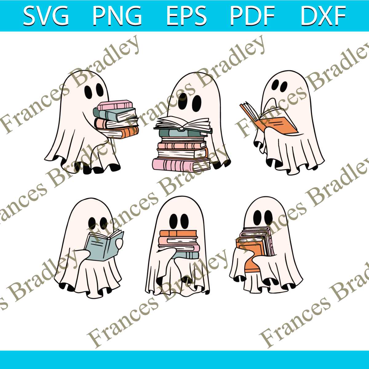 Retro Halloween Ghosts Reading Books Svg Cricut File | Inspire Uplift