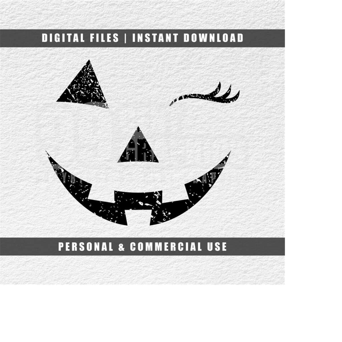 Distressed Pumpkin Face Svg, Winking Eyelash Svg, Halloween - Inspire ...