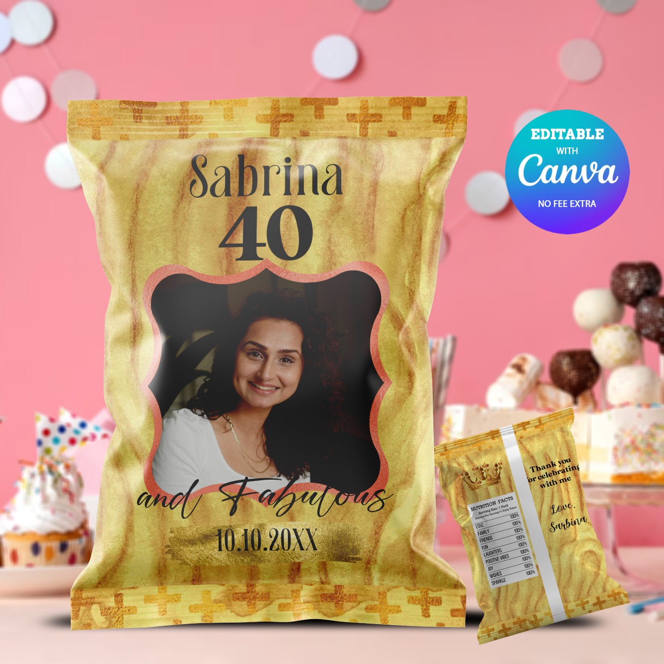 Gold Chip Bag Template, Party Chip Bag, Wedding Chip Bag, Bi - Inspire ...