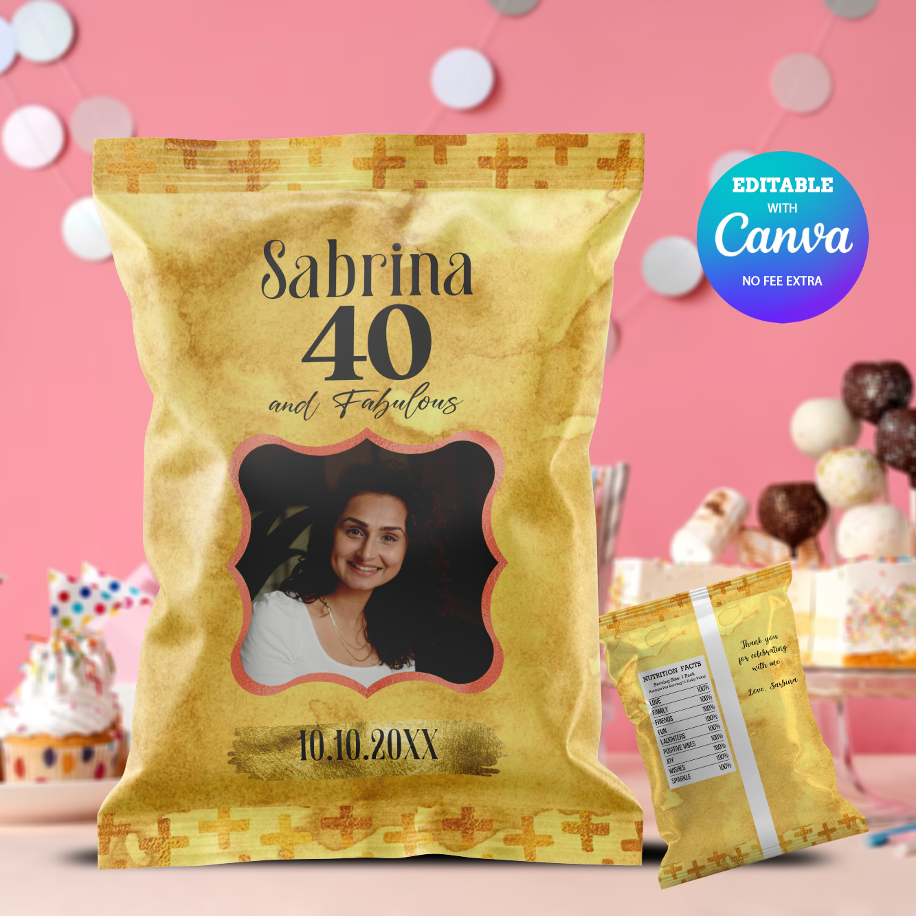 Gold Chip Bag Template, Party Chip Bag, Wedding Chip Bag, Bi | Inspire ...