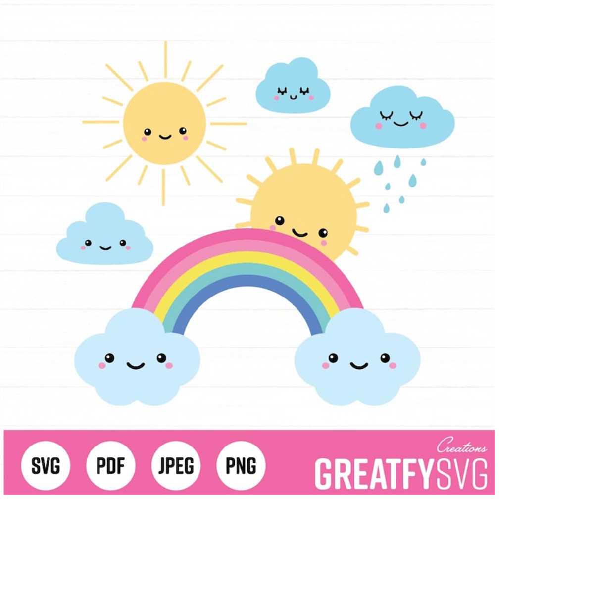 Rainbow Svg. Rainbow Clipart. Sun Svg. Cut Files. Cloud Svg. - Inspire Uplift