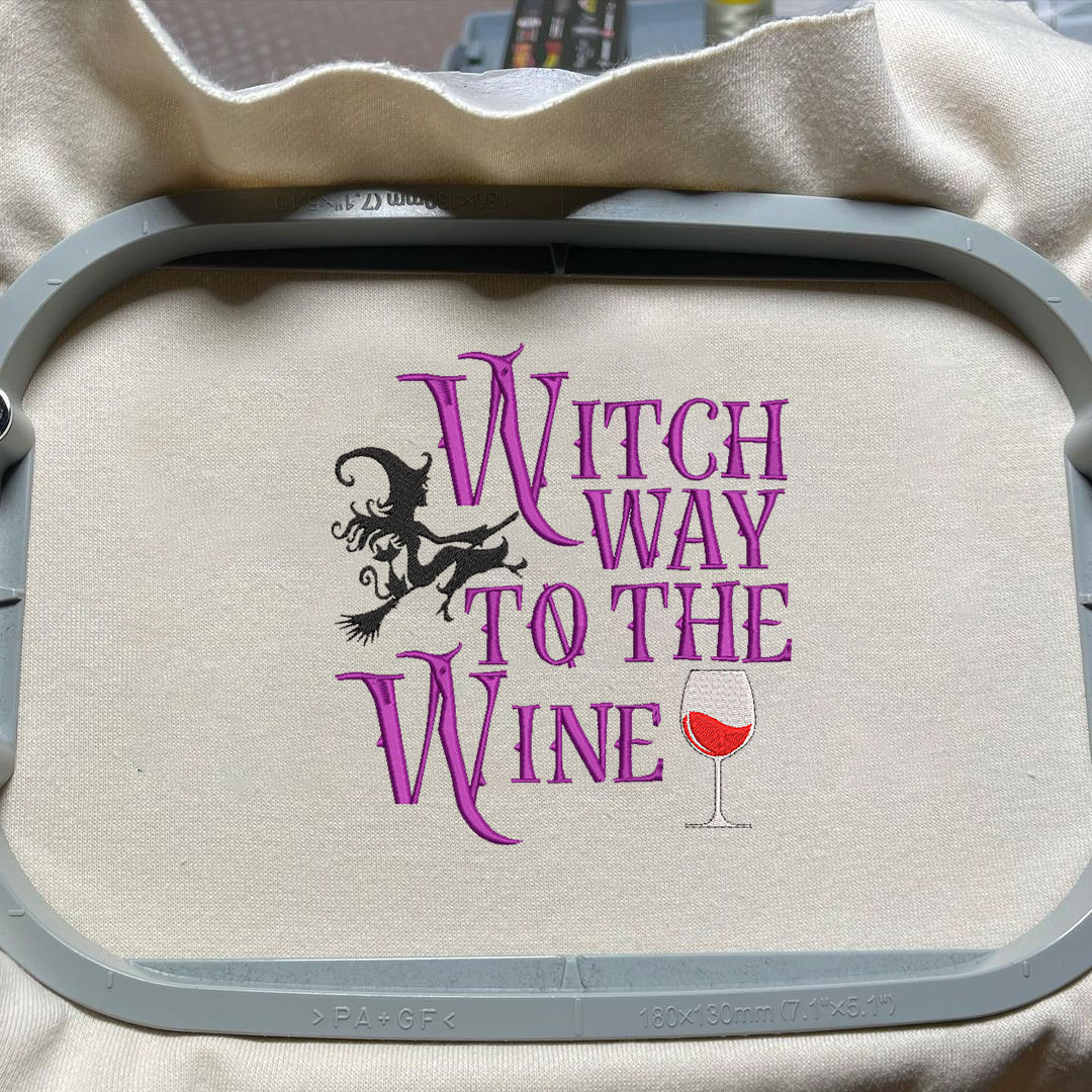 Witches Halloween Embroidery Design, Witch Way To The Wine S | Inspire ...