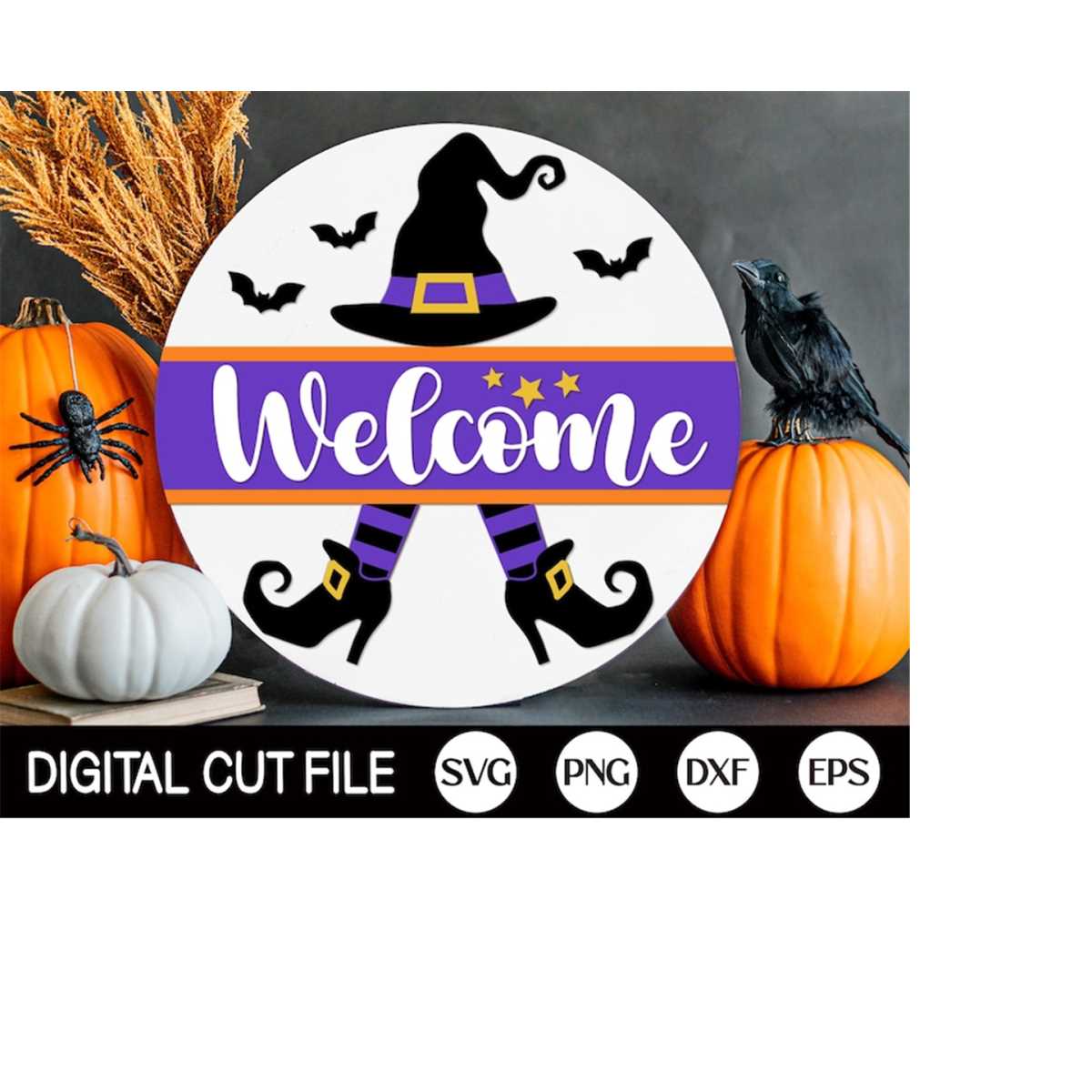 Halloween Witch Welcome Sign SVG, Halloween Door Hanger SVG, | Inspire ...