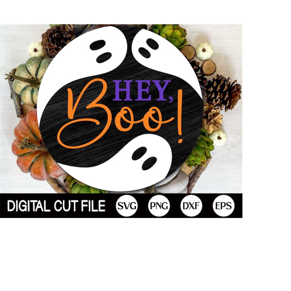 Hey Boo with Ghost Welcome Sign SVG, Halloween Door Hanger S | Inspire ...
