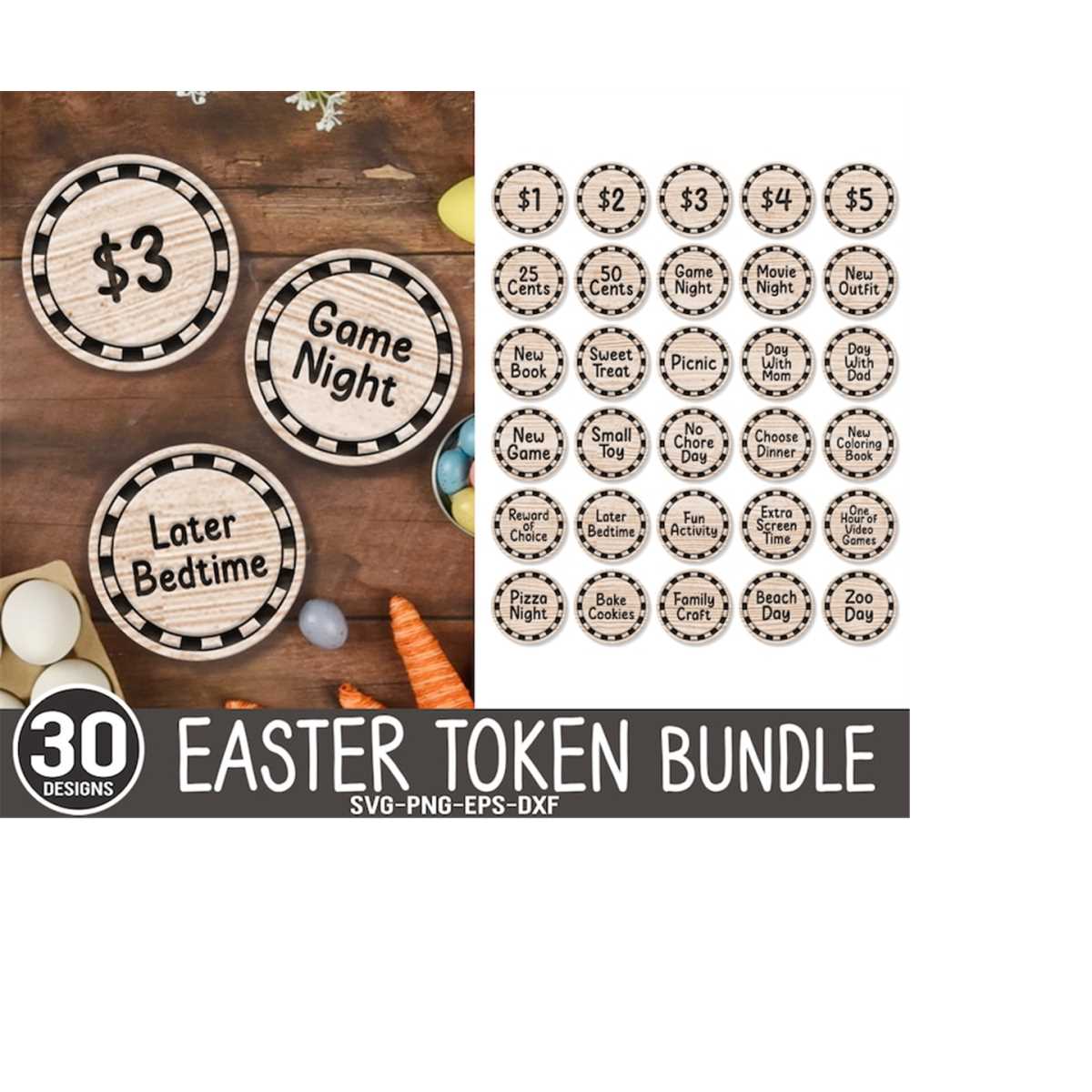 30 Redeemable Easter Token SVG, Kids Easter Laser files, Eas | Inspire ...