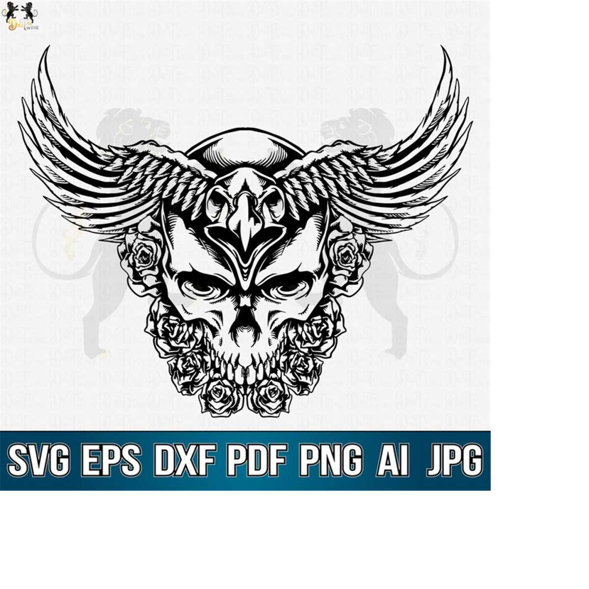 Skull With Wings SVG, Skull with Flowers SVG, Skull SVG, Sku | Inspire ...