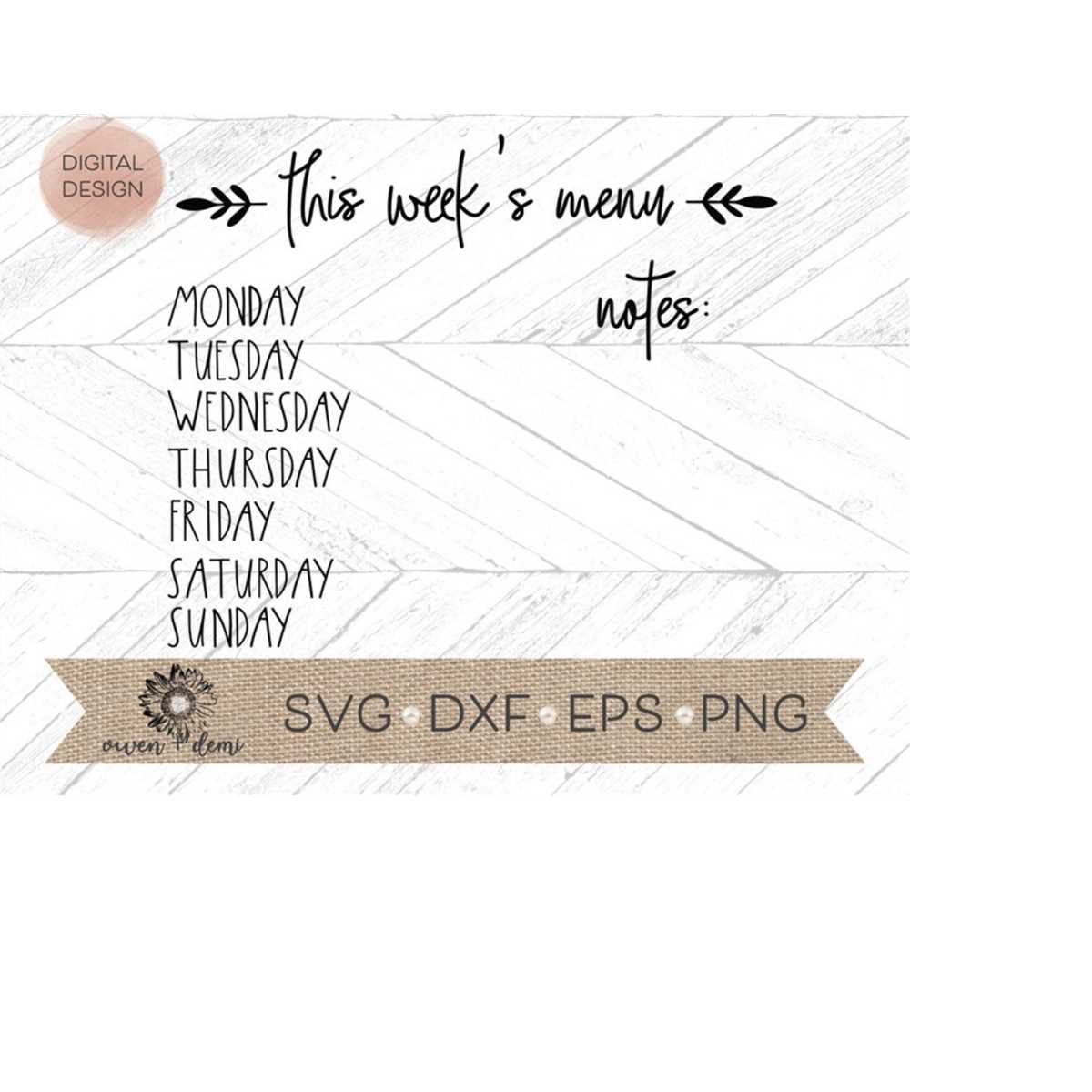 Menu svg - Weekly svg - Weekly Menu Cricut cut file - Weekly - Inspire ...