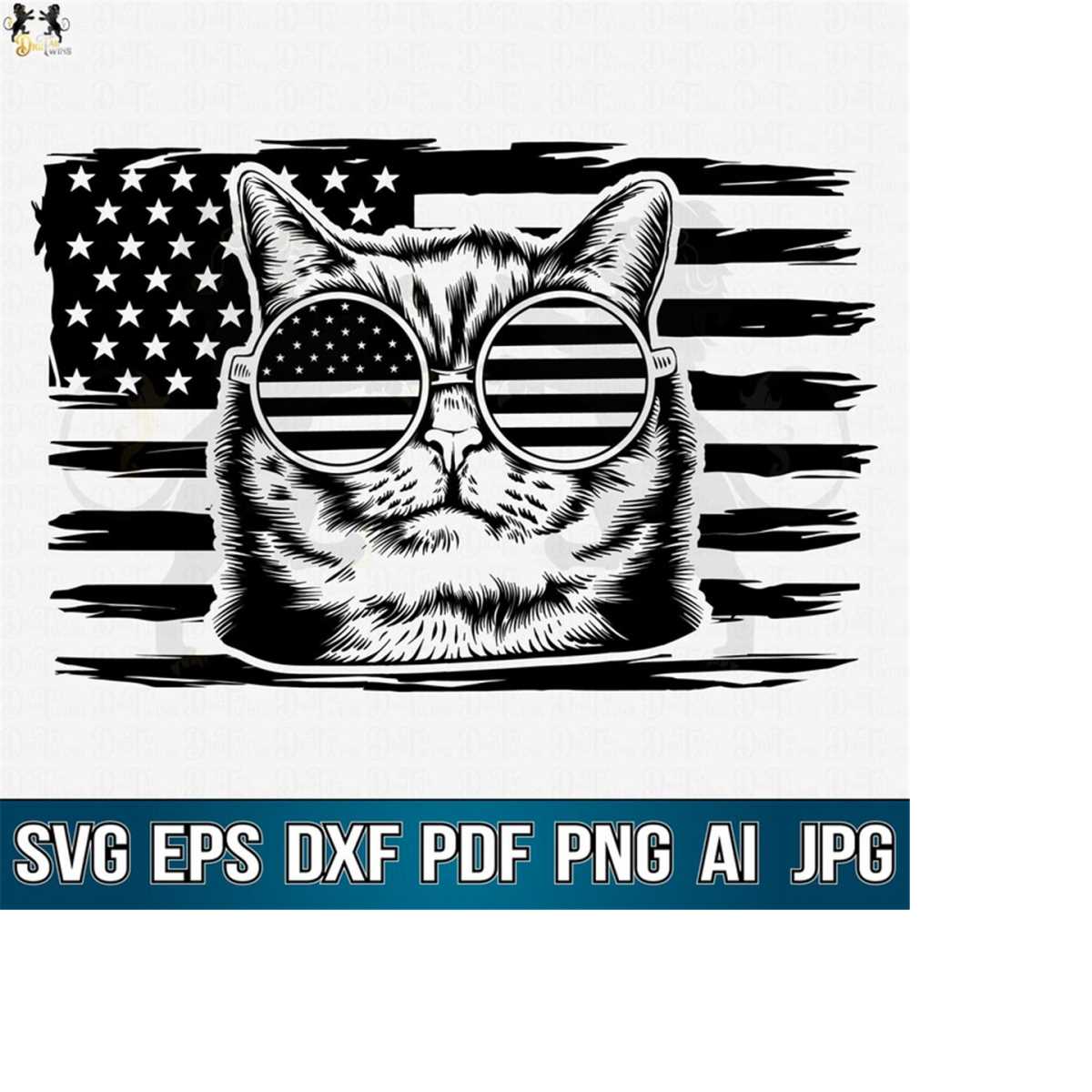 Patriotic Cat Svg, Cat Sunglasses USA Flag Svg, 4TH Of July - Inspire ...
