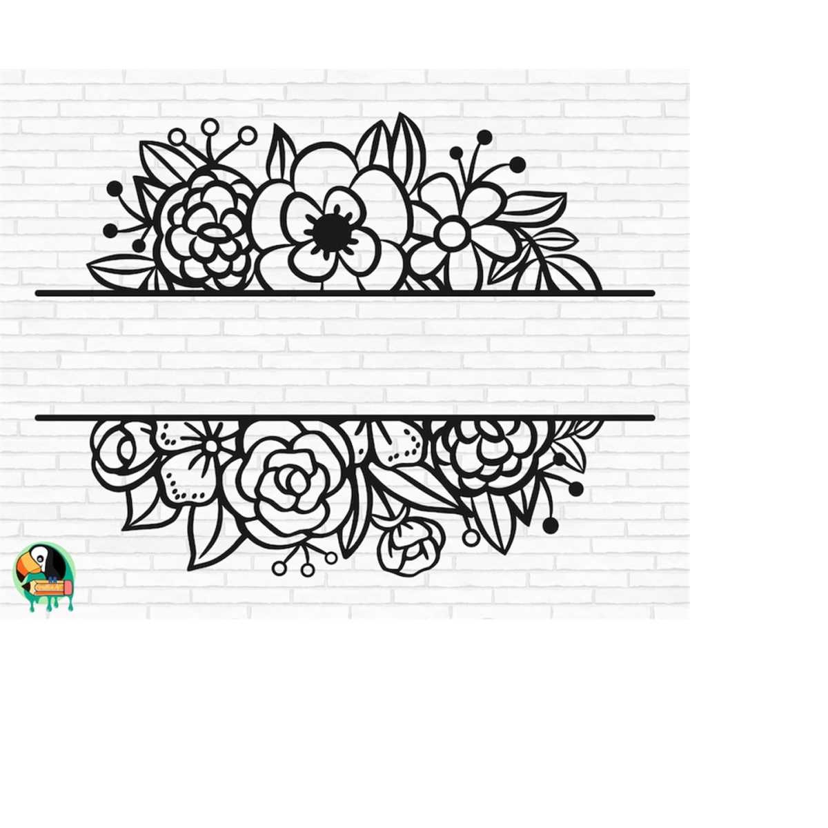 Split Floral Frame Svg Floral Border Svg Flower Monogram S Inspire