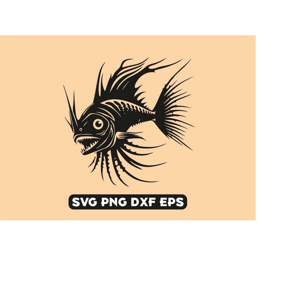 Angry Fish svg, scary fish silhouette, Skeleton of the fish | Inspire ...