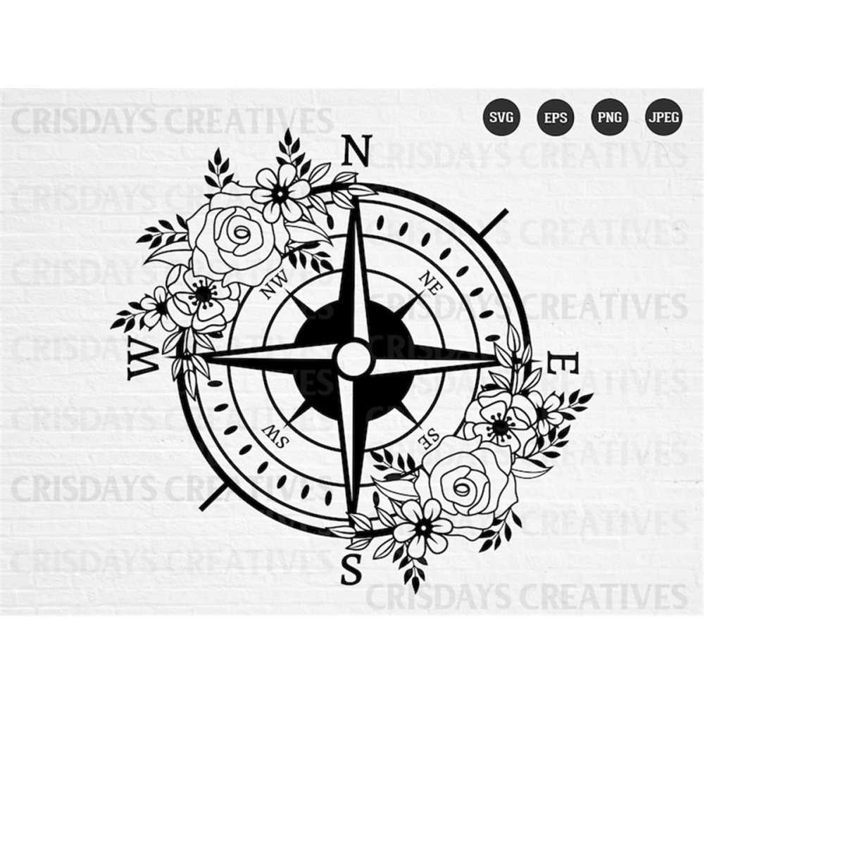 Floral Compass Svg| Compass Svg| compass rose Svg| nautical | Inspire ...