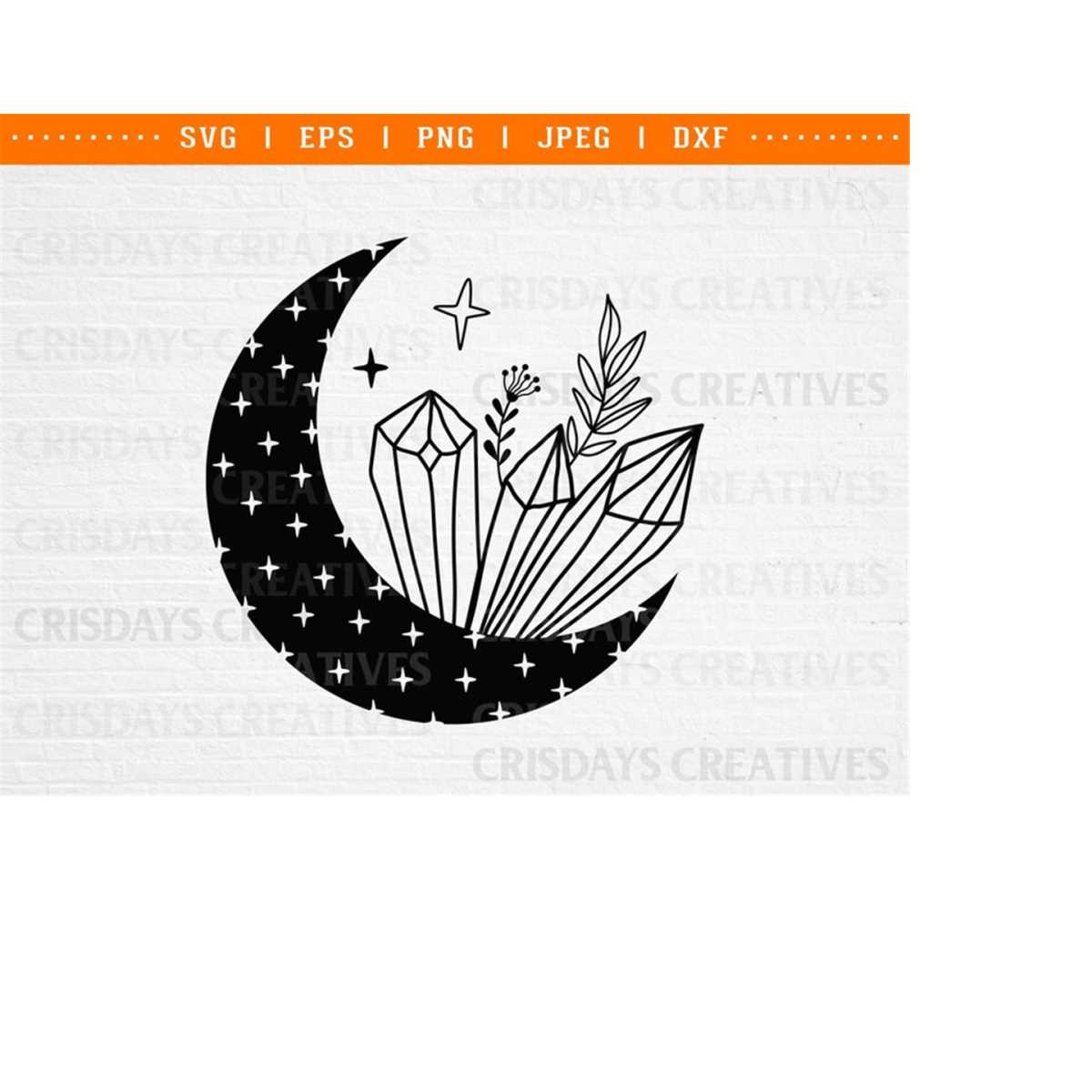 crystals svg, moon svg, crystal moon svg, floral moon svg, m - Inspire ...