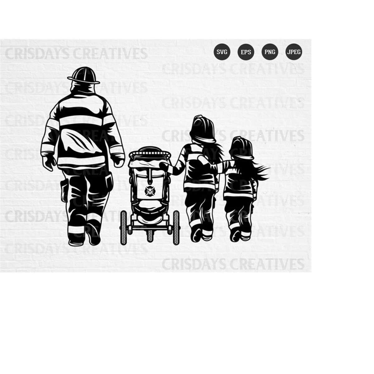 Father and Kids Firefighter Svg| Firefighter SVG| Firefighte - Inspire ...