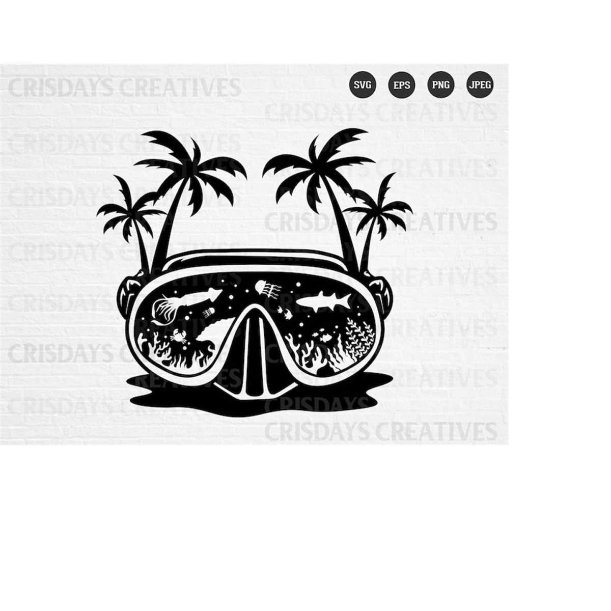 Tropical Scuba Mask Svg| Scuba Diver Mask Svg| Diving Svg| F - Inspire ...