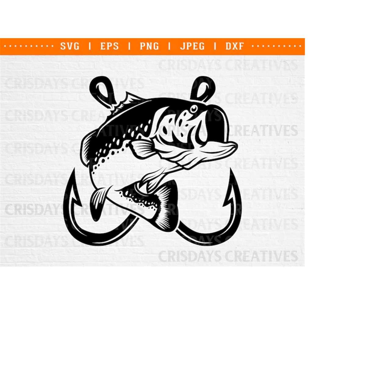 Cross Hook Bass Svg| Bass Svg| Fishing Svg| Hook and Bass Sv | Inspire ...