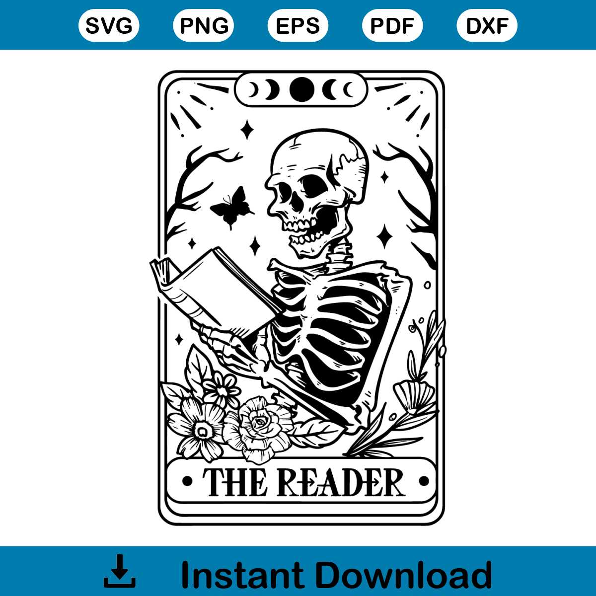 The Reader Tarot Card Skeleton Read Book SVG Digital File | Inspire Uplift