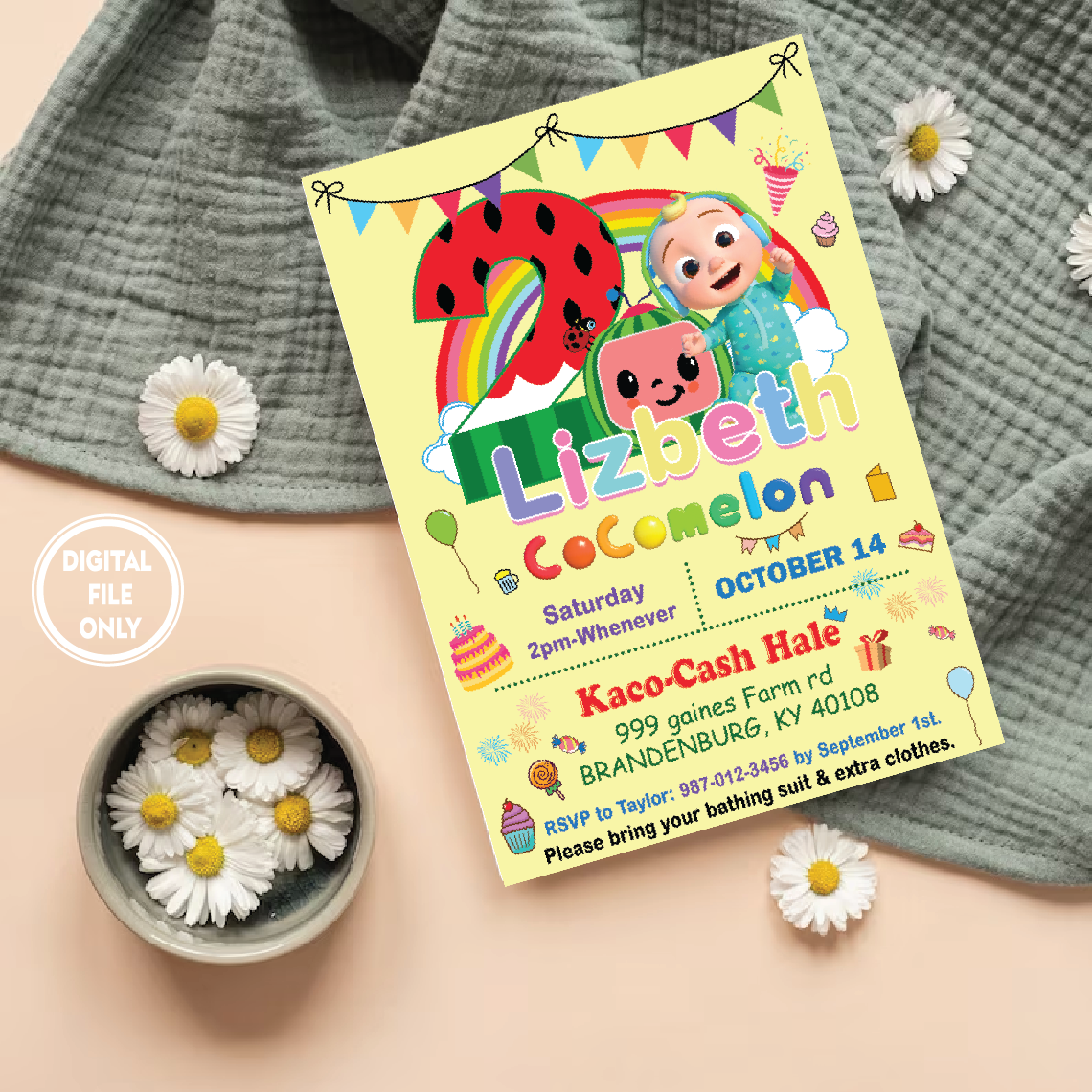Personalized File Custom Cocomelon Invitation Png, Baby Birt - Inspire ...