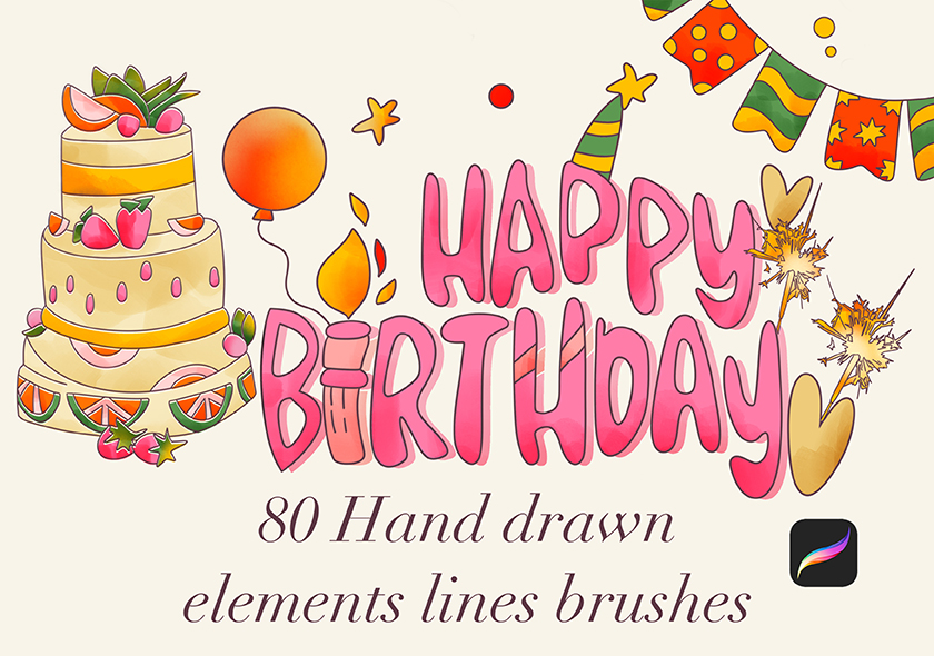 Birthday Procreate Stamps Brushes | Inspire Uplift