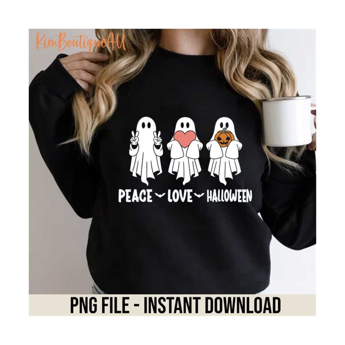 Peace Love Halloween Cute Ghost Png, Ghost Holding Heart Png | Inspire ...