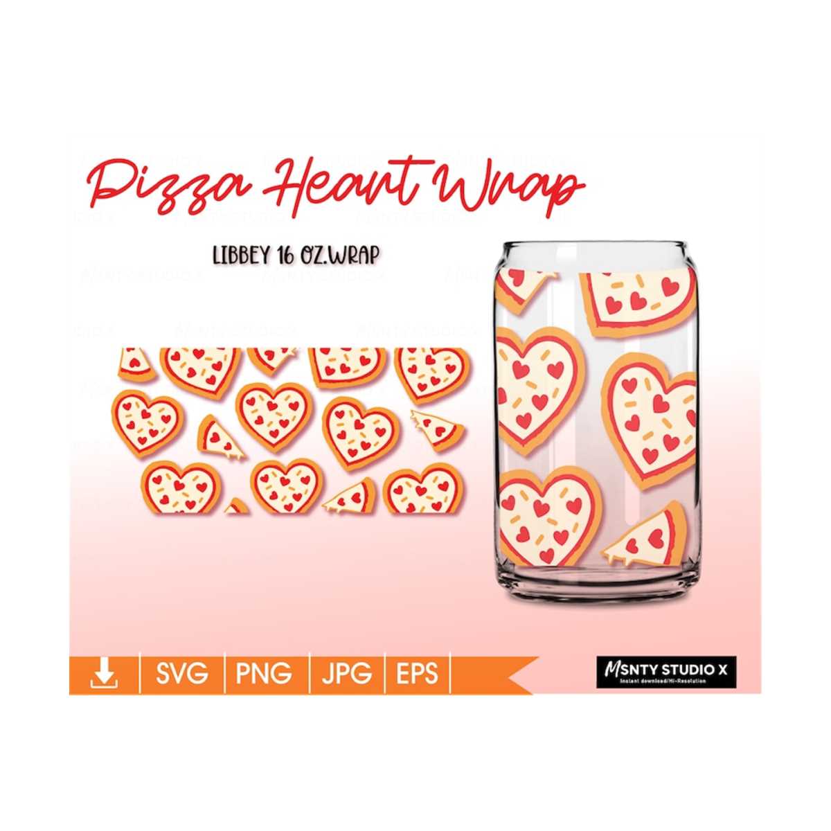 Full wrap Pizza Hearts Glass Wrap Svg, Valentine can glass S | Inspire ...